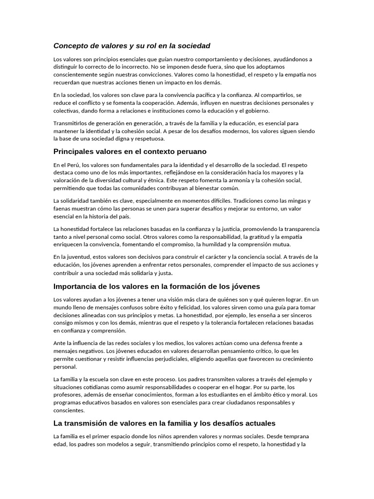 Concepto de valores y su rol en la sociedad | PDF | Familia | Sociedad