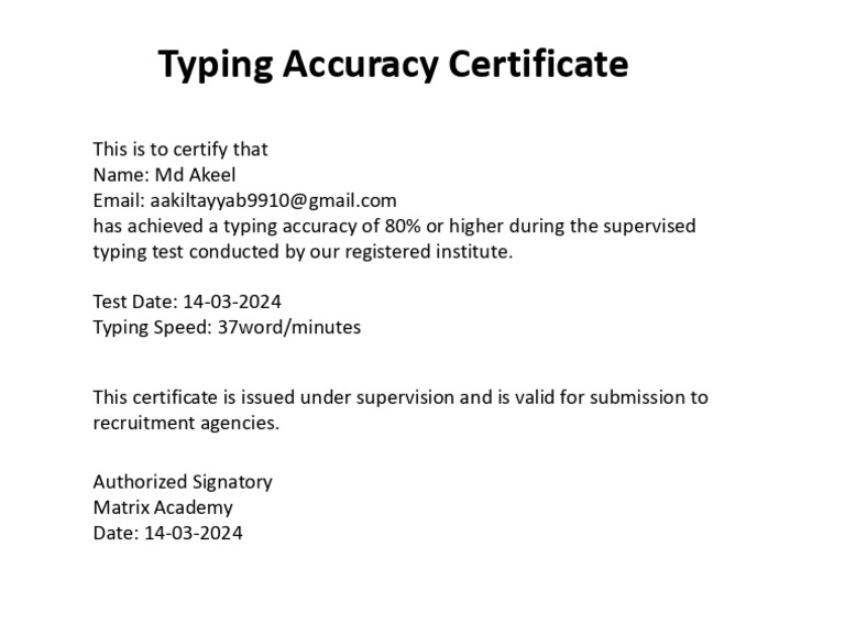 Typing Accuracy Certificate | PDF