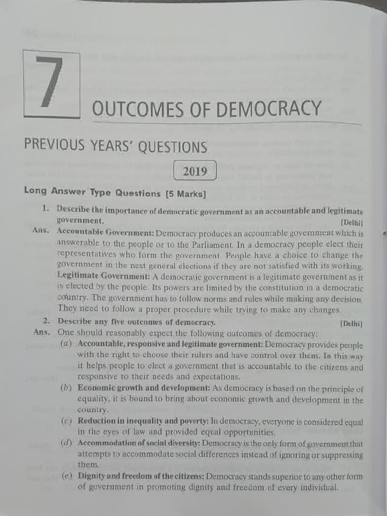 Ch.5 Outcomes of Democracy Question Bank | PDF | Democracy | Political ...