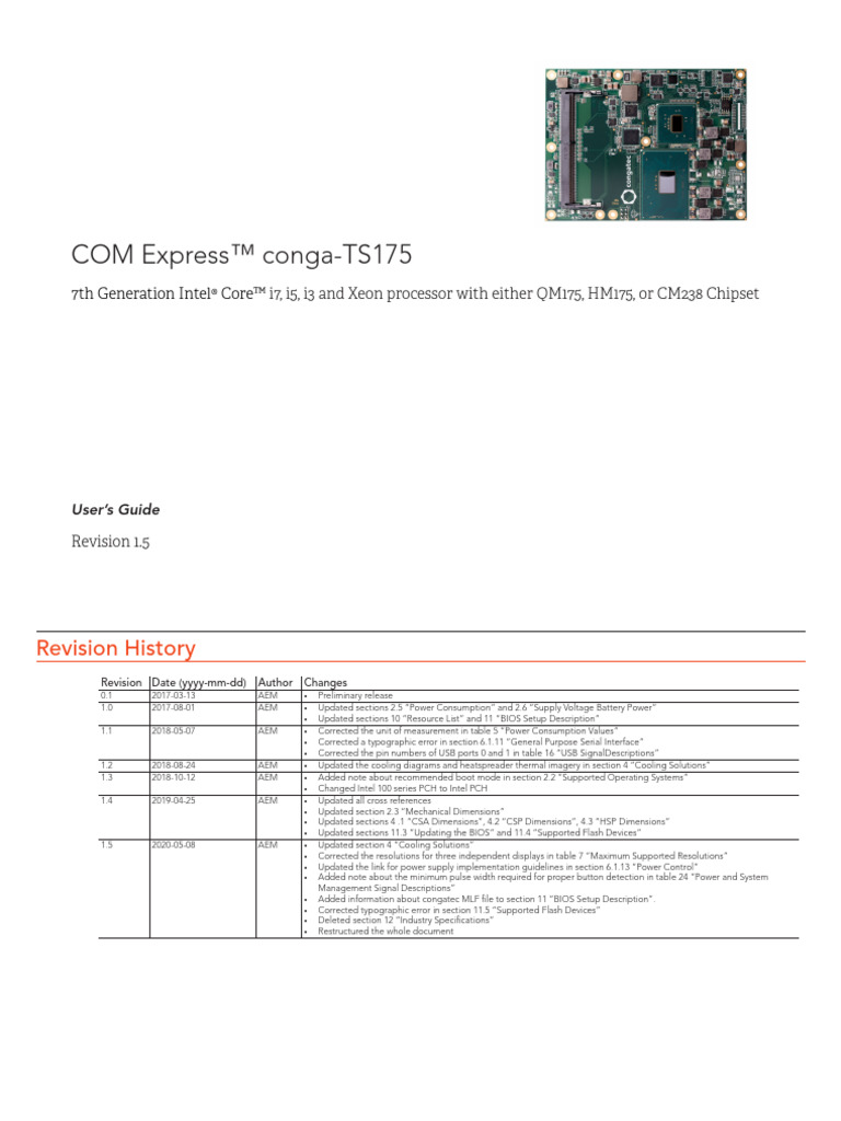 COM Express™ conga-TS175 User's Guide | PDF | Usb | Bios