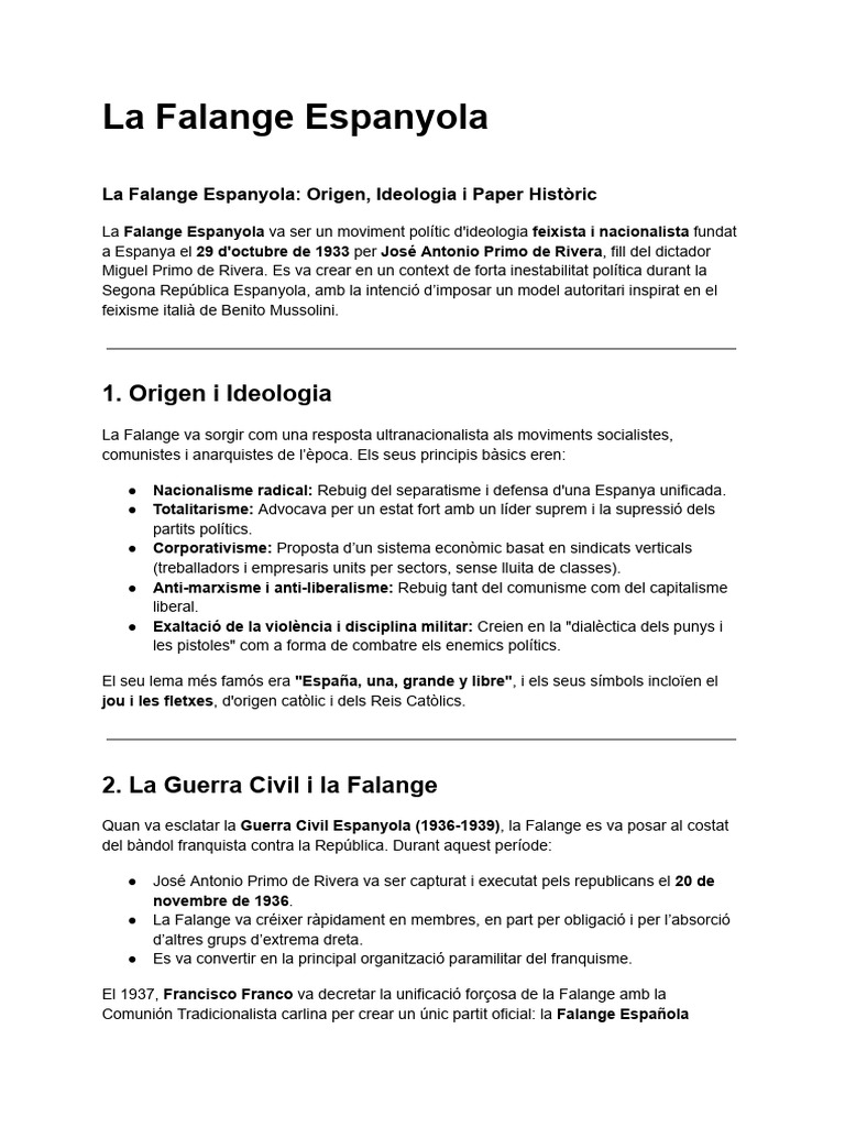 La Falange Espanyola | PDF