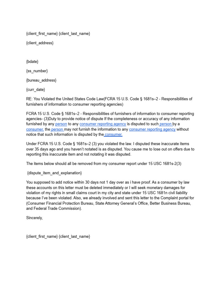 FCRA Dispute Letter Template | PDF