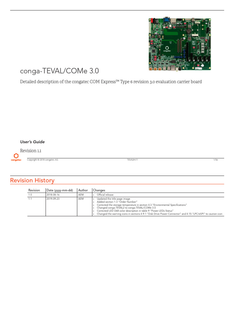 conga-TEVAL/COMe 3.0 User's Guide | PDF | Usb | Electrical Engineering