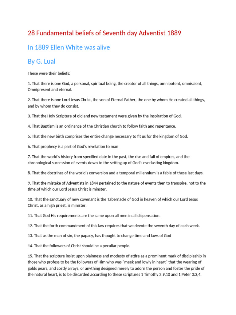 28 Core Beliefs of Seventh-day Adventists | PDF | God The Father | Trinity