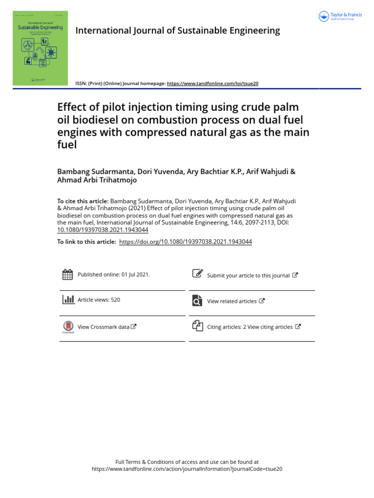 Effect of Pilot Injection Timing Using Crude Palm Oil Biodiesel On ...