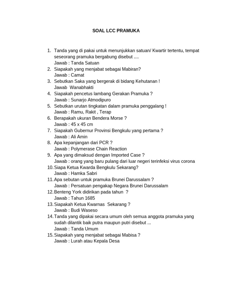 SOAL LCC PRAMUKA 2021 | PDF