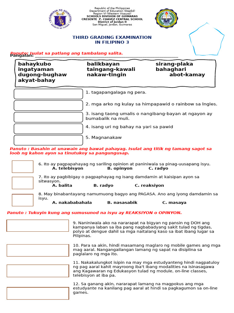 FILIPINO 3 THIRD GRADING EXAMINATION.pdf | PDF