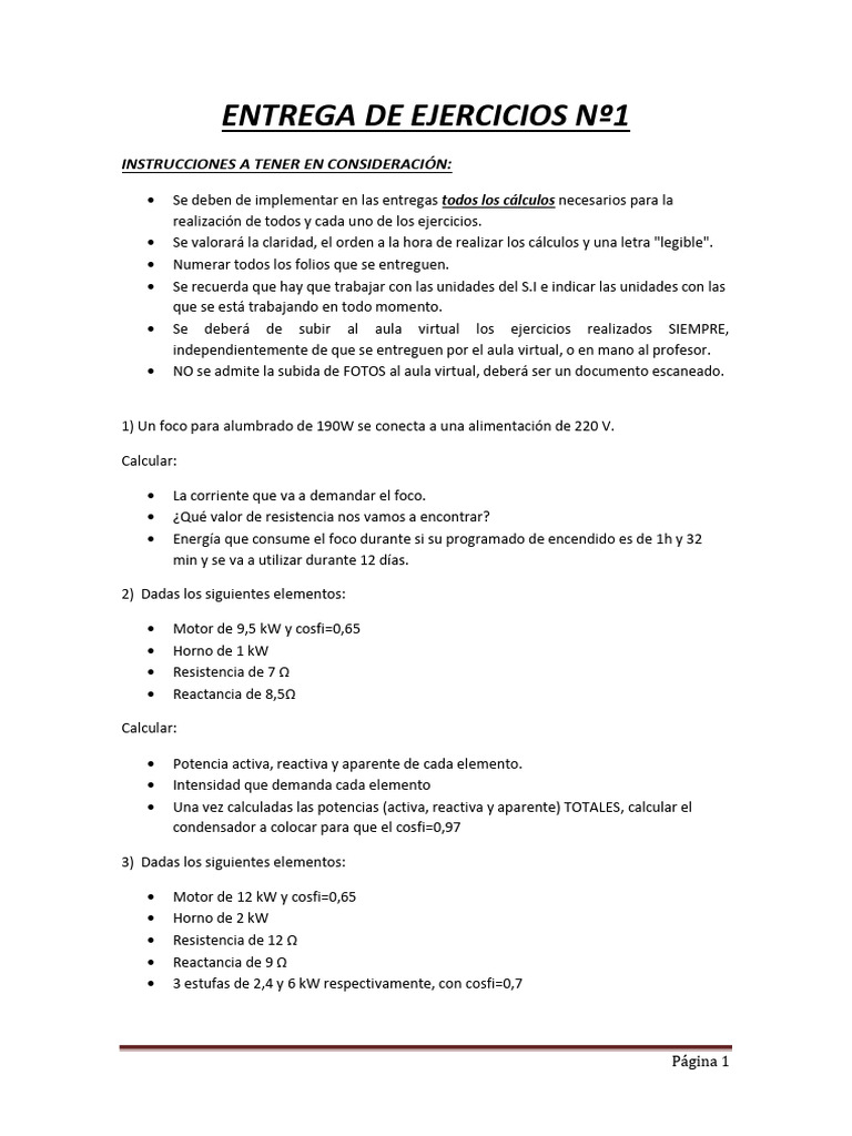 Entrega de Ejercicios Nº1 | PDF | Energia electrica | Red eléctrica