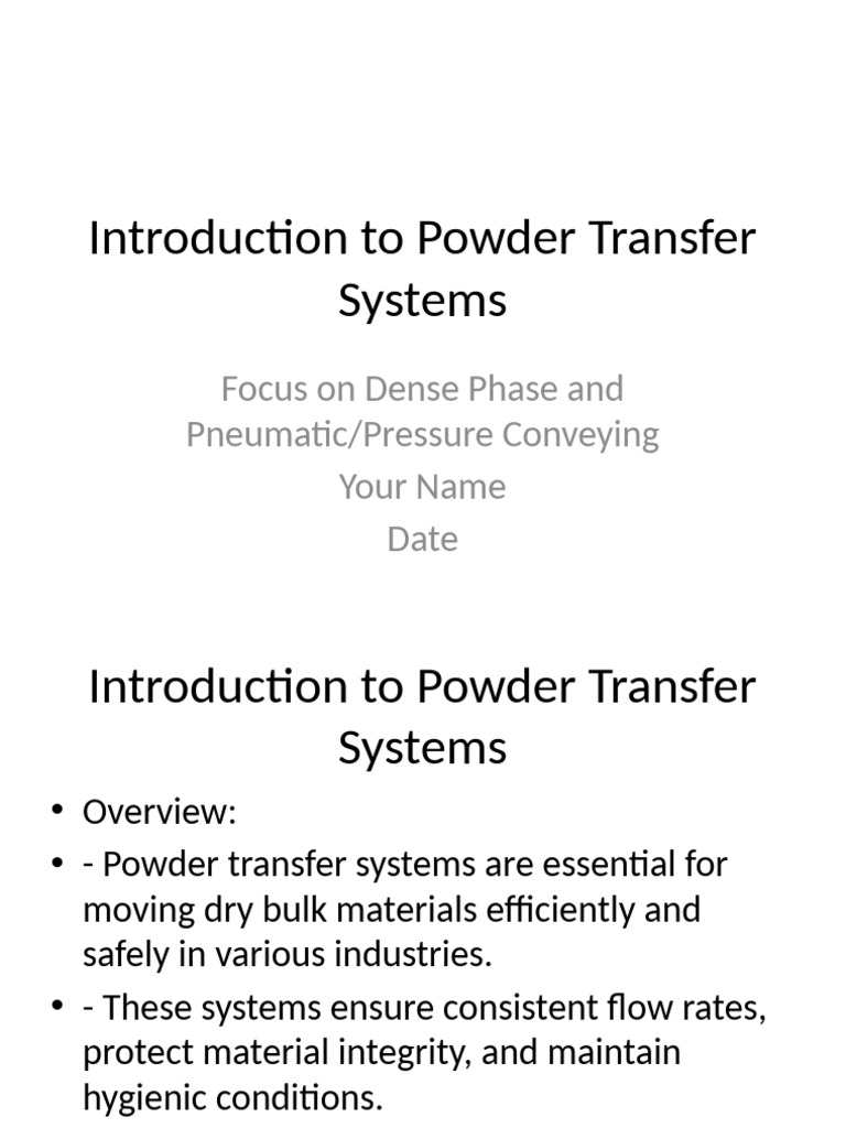 Powder Transfer Systems Presentation | PDF | Density | Pressure
