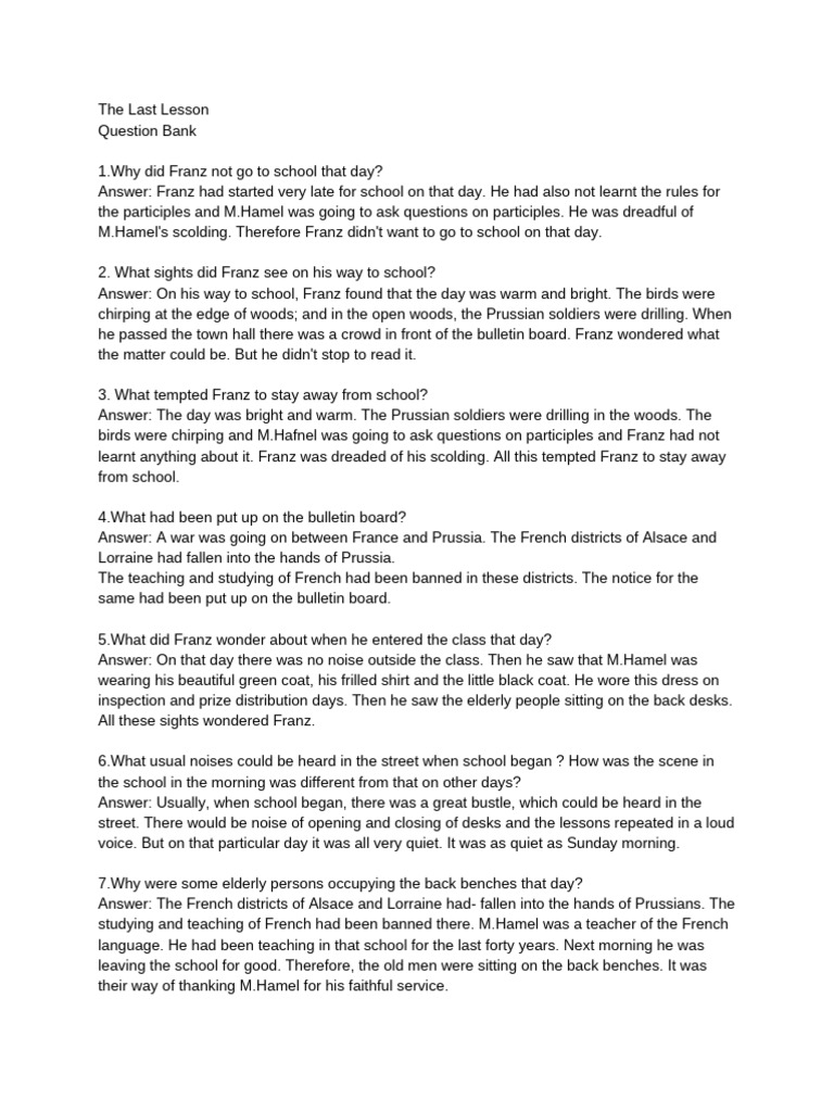 Last Lesson: Key Questions & Answers | PDF