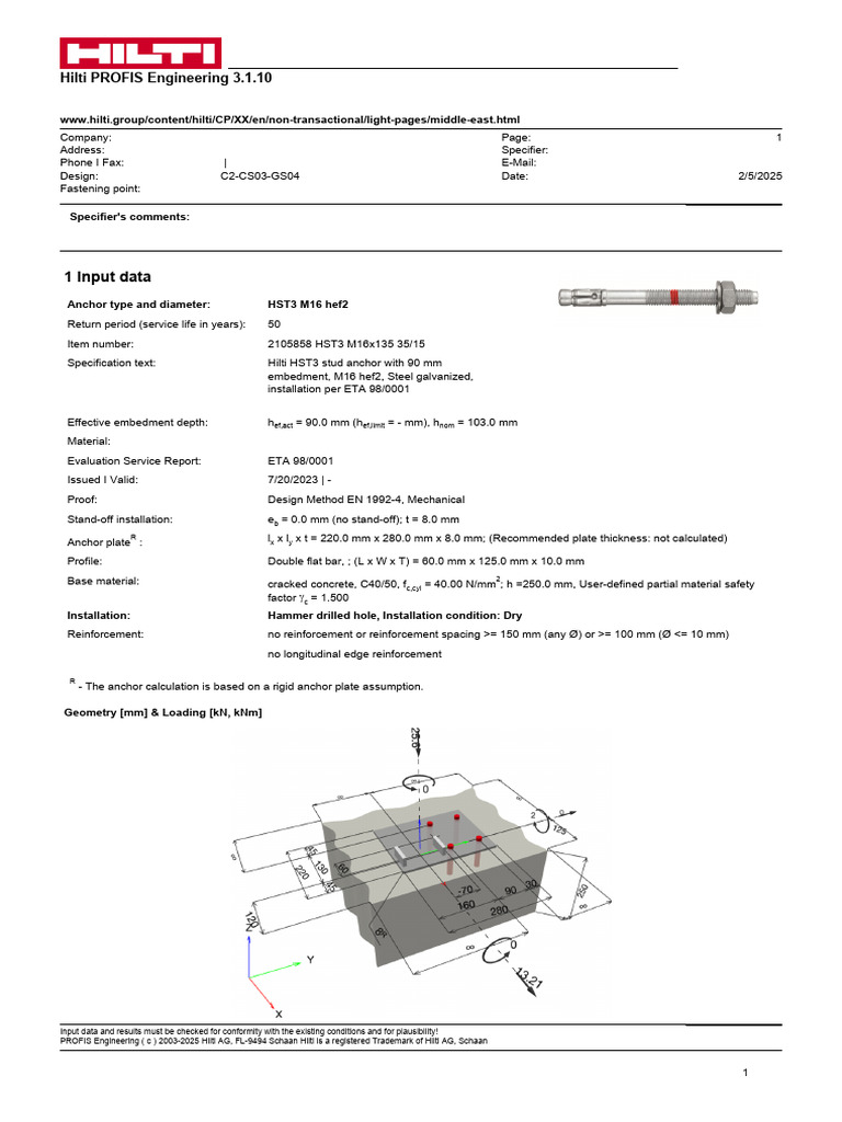 Hilti HST3 Anchor Design Analysis | PDF