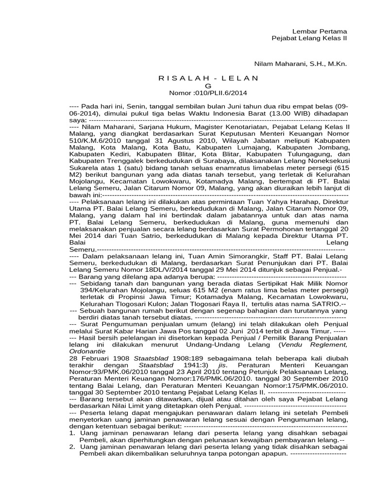 Contoh Risalah Lelang | PDF