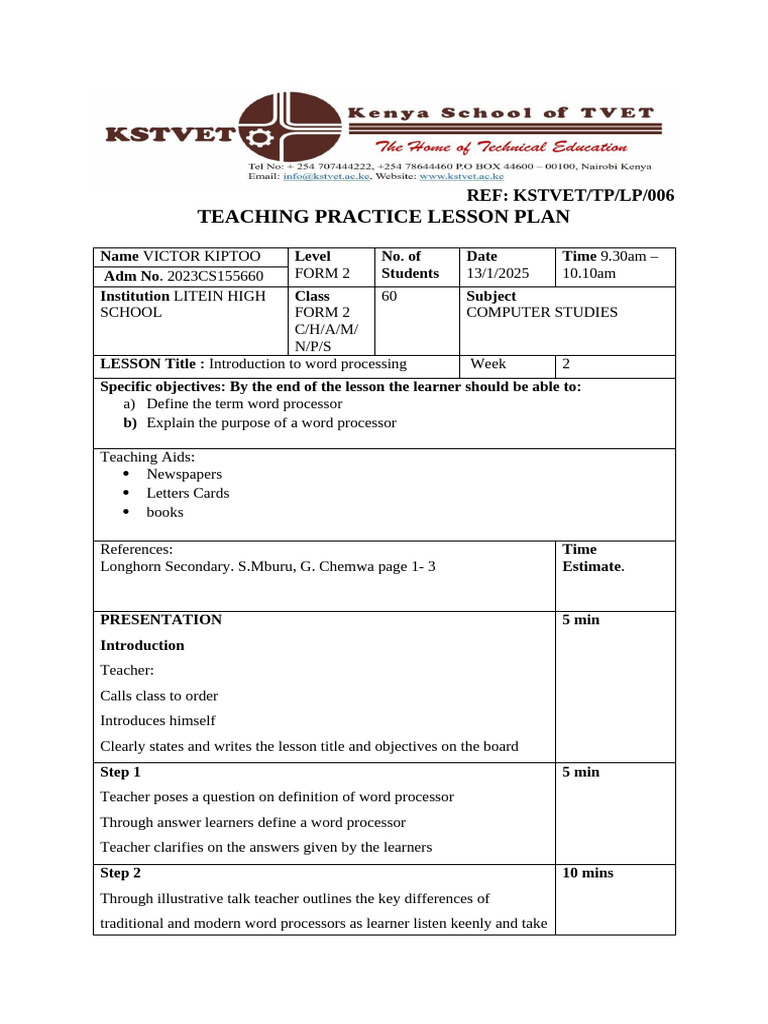 LESSON PLAN COMPUTER | PDF | Teachers | Lesson Plan