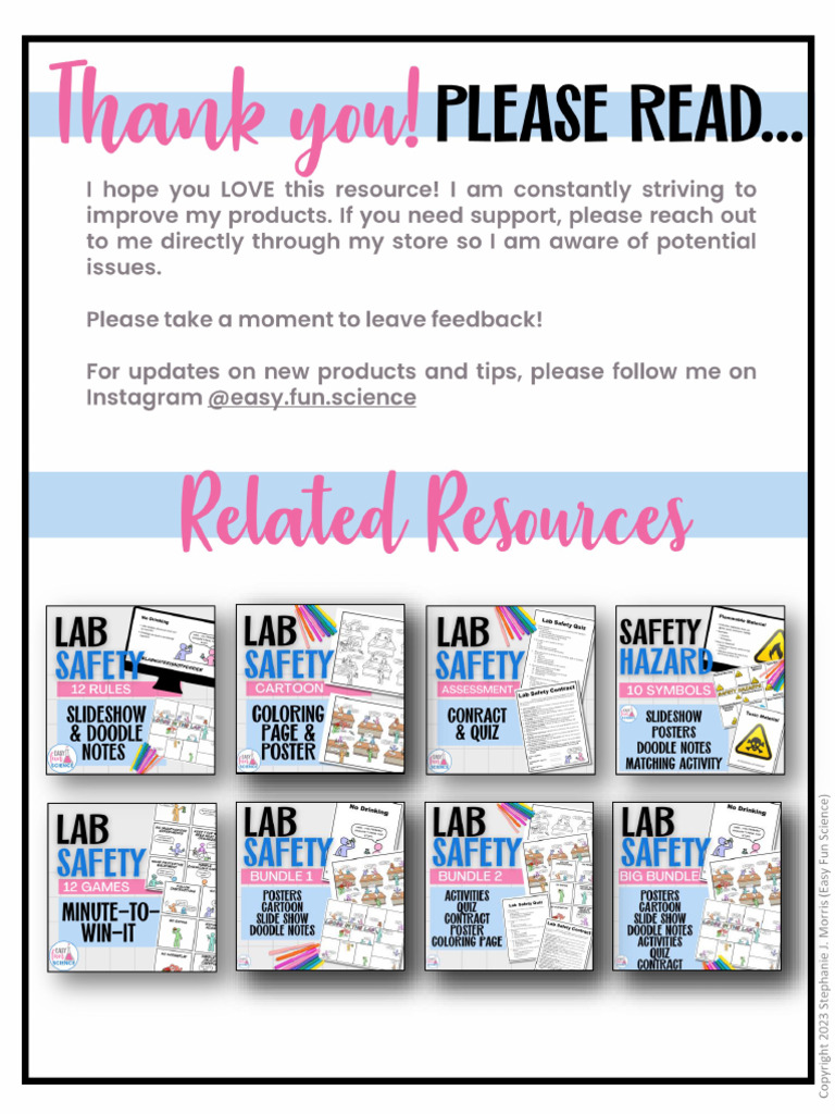 MiddleSchoolLabSafetyContractandLabSafetyQuizwithLabSafetyRulesFREE 1 | PDF