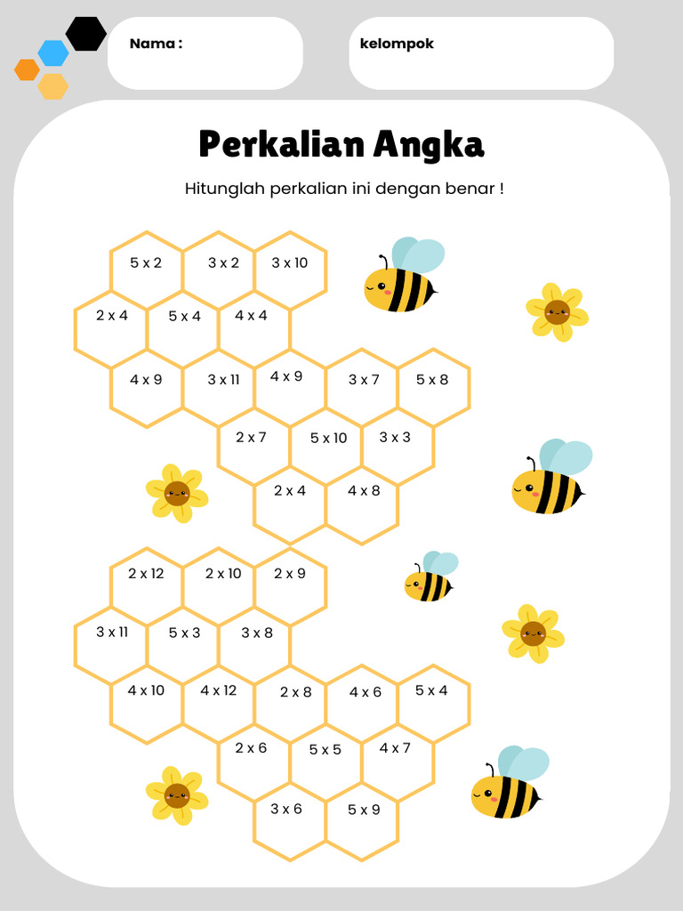 Perkalian Angka Lembar Kerja Kuning Dan Abu Ilustratif | PDF