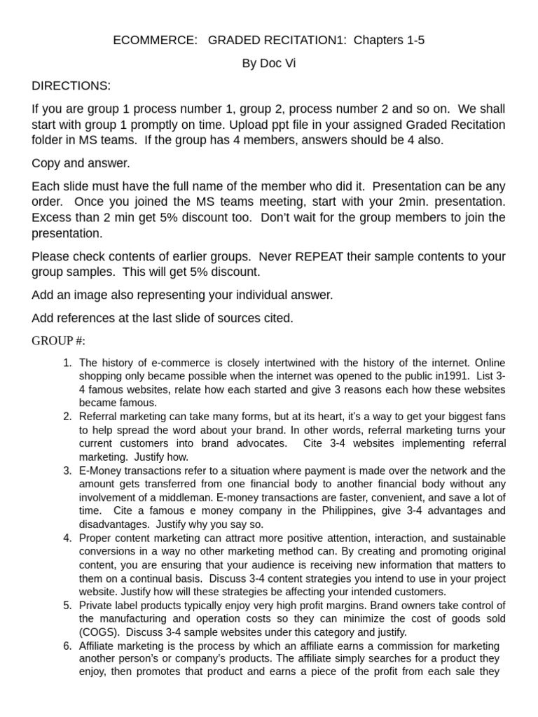 Graded Recitation 1 ECOMM Shuffled | PDF | Marketing | E Commerce