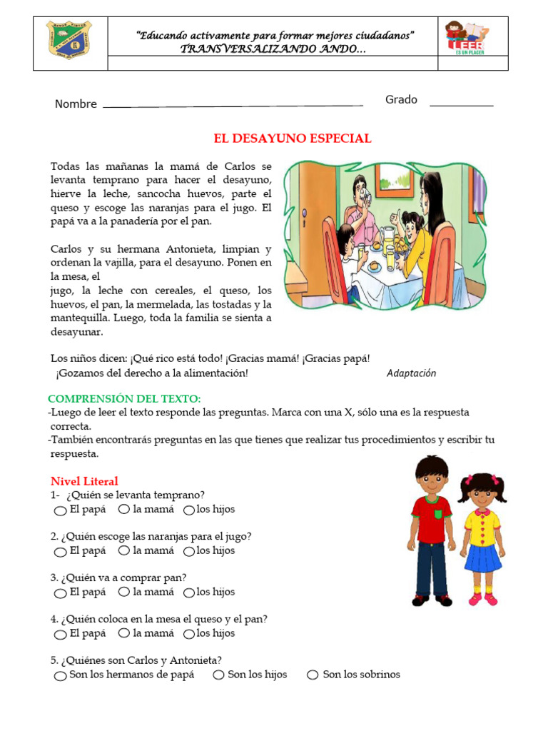 Guia Compr Lectora El Desayuno Especial | PDF | Panes | Cocina