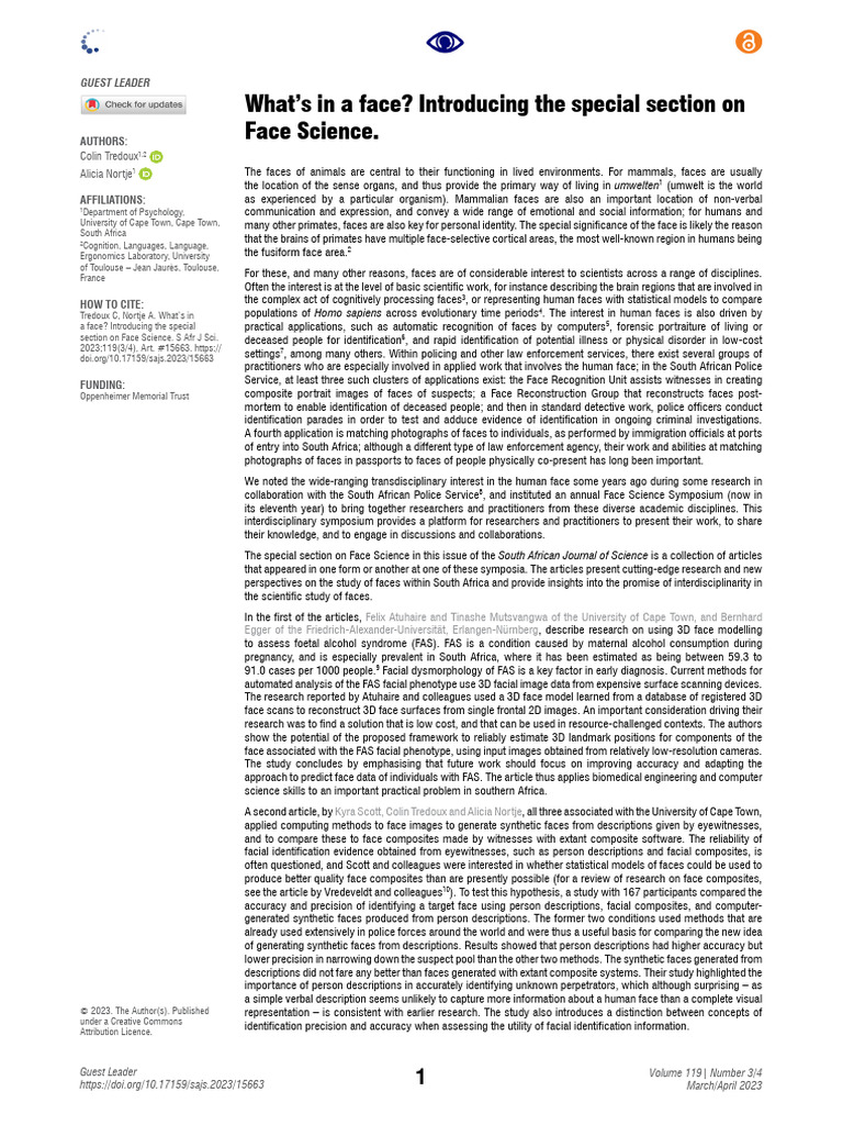 Whats in A Face Introducing The Special Section o | PDF ...