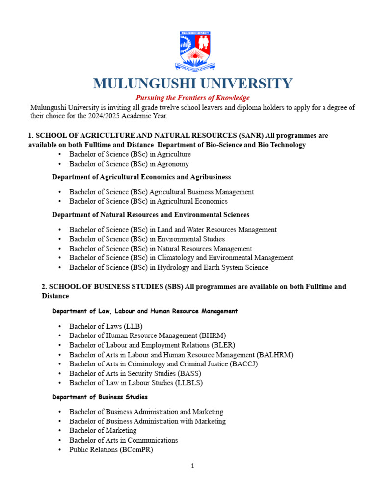 Mulungushi University: 2024 Degree Applications | PDF | Bachelor's ...