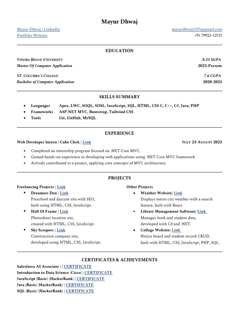 Mayur - Dhwaj CV Salesforce | PDF | Java Script | World Wide Web