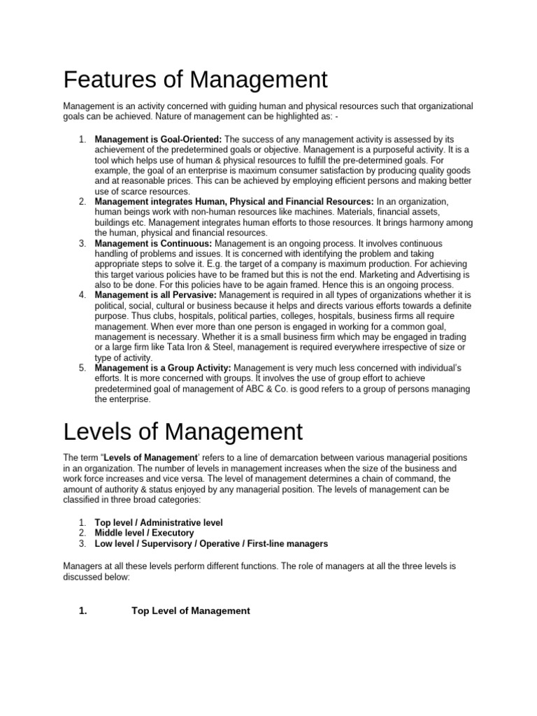 Features of Management | PDF | Cost Of Living | Employment