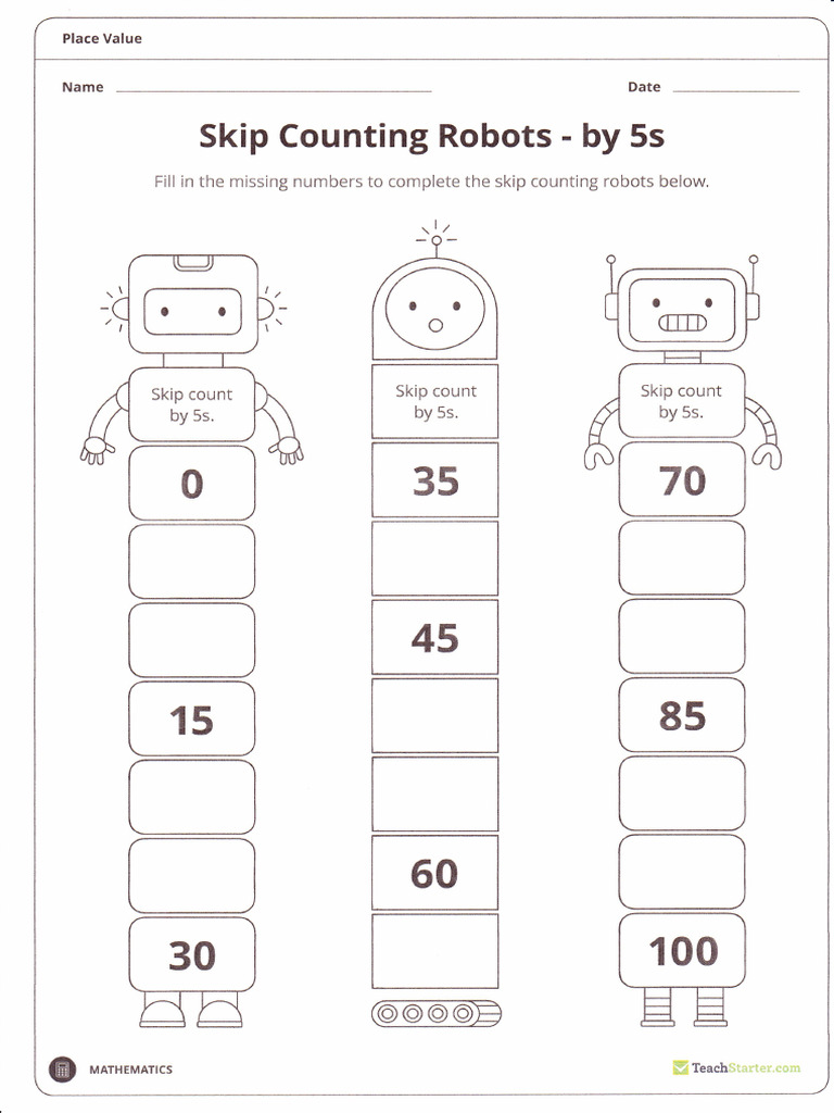 Skip Counting Robots 5's | PDF