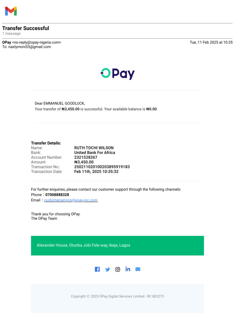 Gmail - Transfer Successful | PDF