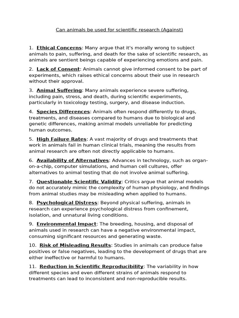 Can Animals Be Used For Scientific Research (Against) | PDF | Animal ...