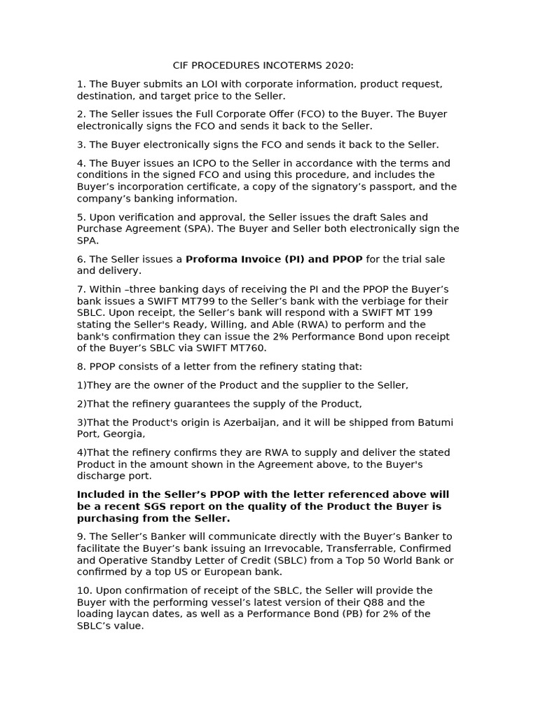 Cif Standard Procedures Incoterms 2020 | PDF | Letter Of Credit | Business