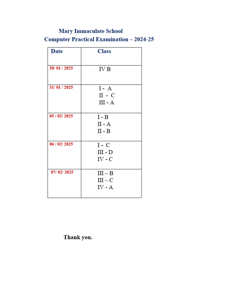 2024-25 Computer Exam Schedule | PDF