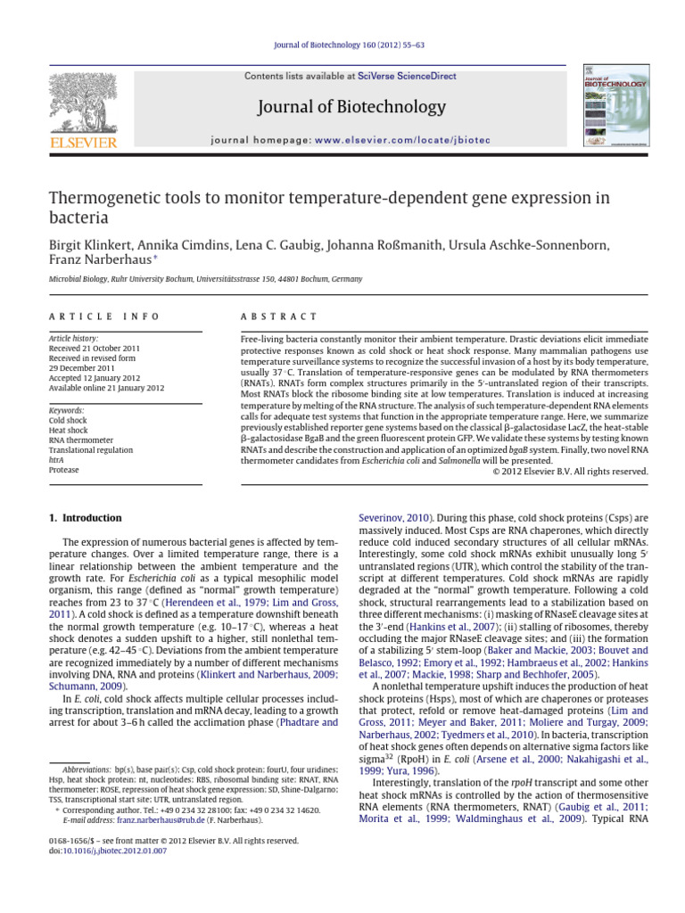 Thermogenetic Tools To Monitor Temperature-Dependent Gene Expression ...