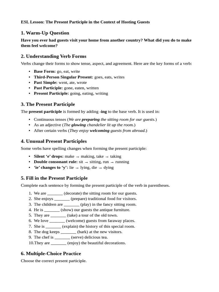 Verb Forms Present Participle | PDF | Verb | Linguistic Typology