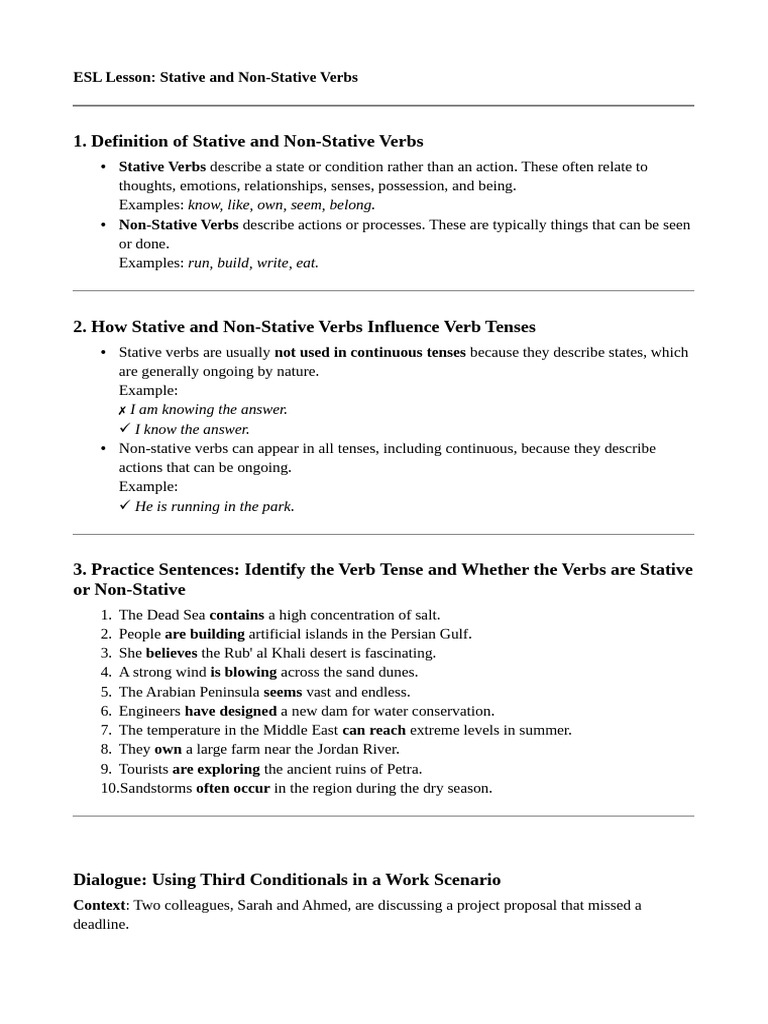 Stative and Non Stative Verbs Practise With 3rd Conditionals. | PDF ...