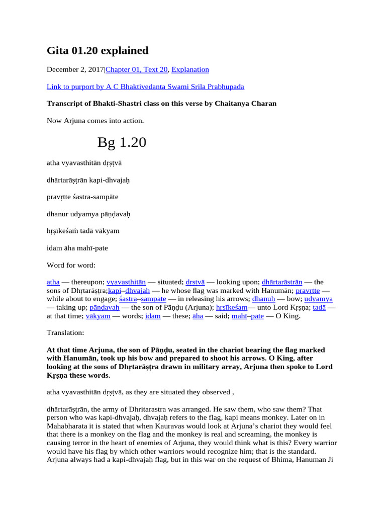 Gita 01.20 Explanation From Bhakti Sastri Class | PDF | Bhagavad Gita ...