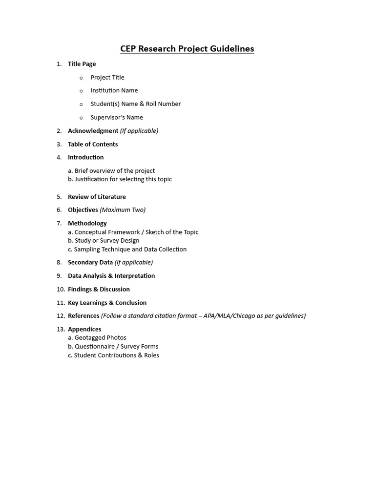 CEP Project Guidelines | PDF