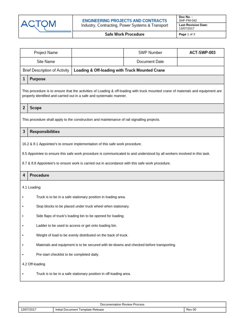 ACT-SWP-003 Loading & Offloading With Truck Crane | PDF | Personal ...