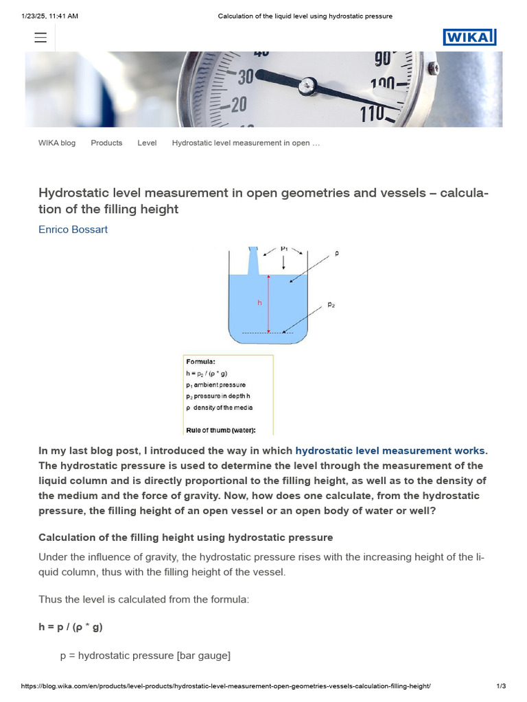 Hydrostatic Level Calculation Guide | PDF | Pressure | Pressure Measurement