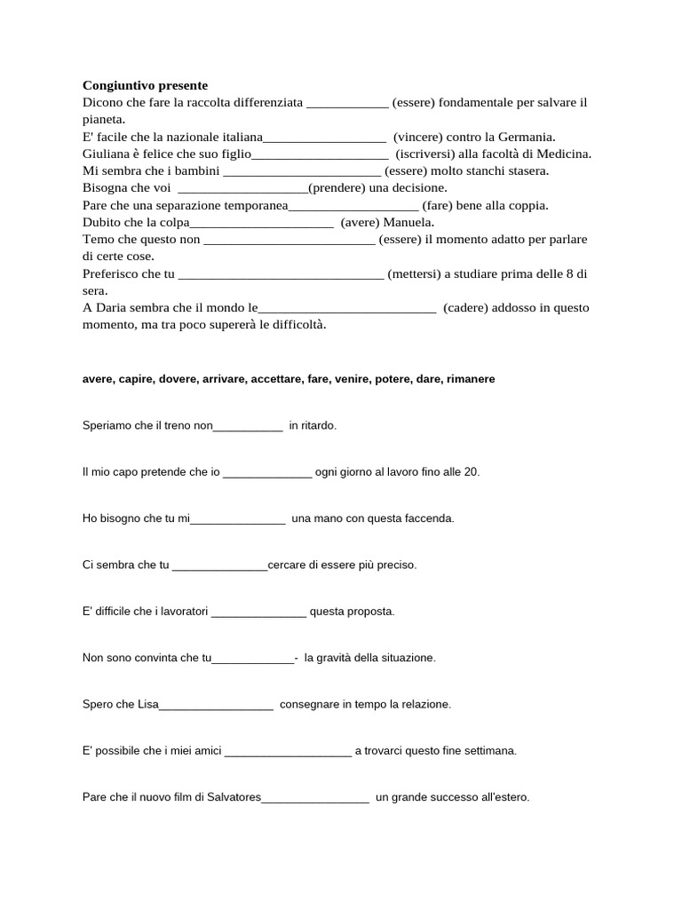 Congiuntivo Presente Esercizi | PDF