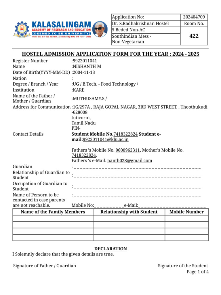 Kalasalingam University Hostels - Online Allotment | PDF | Lease | Surety