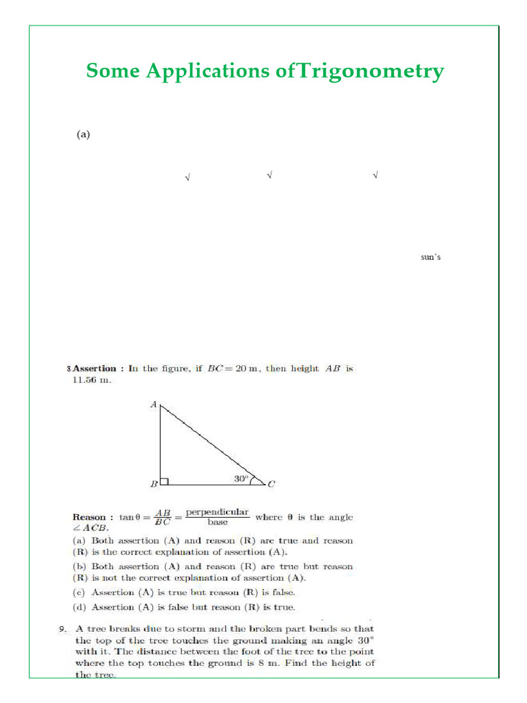 Trigonometry Applications for Class 10 | PDF