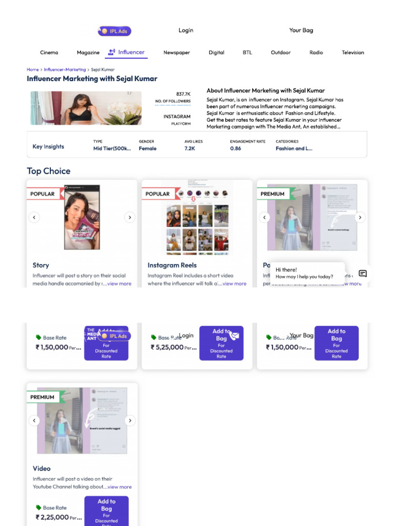 Sejal Kumar Influencer Marketing - Sejal Kumar Advertising | PDF