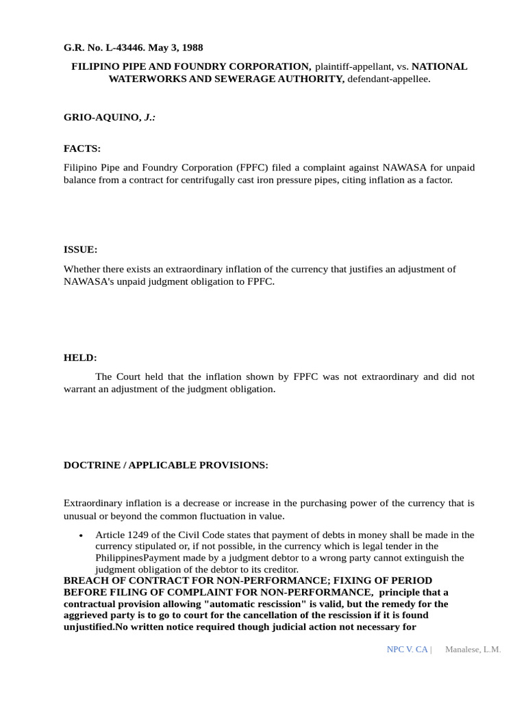 Filipino Pipe and Foundry Corp. vs. NAWASA | PDF