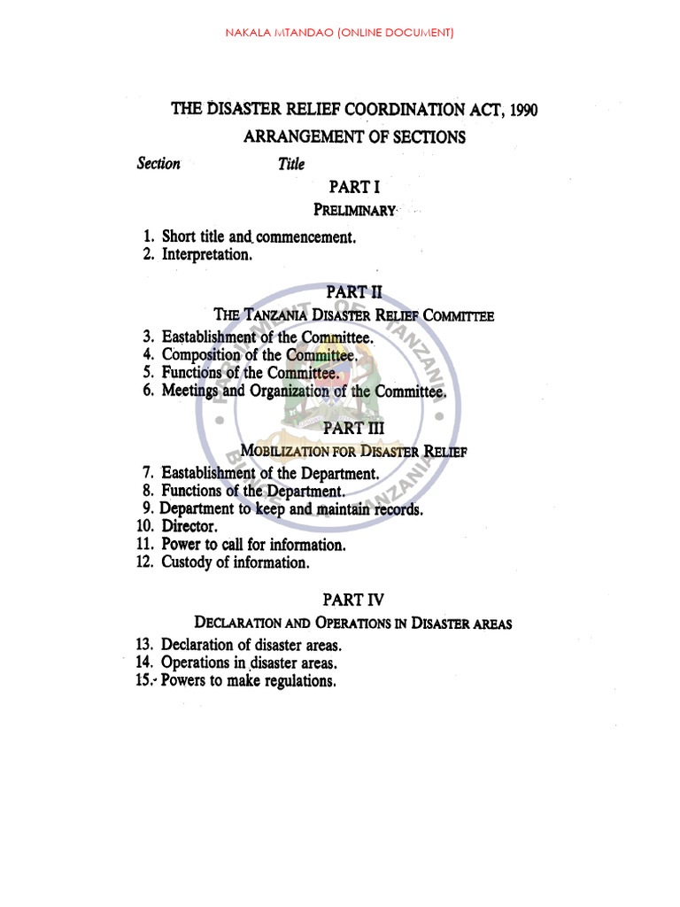 1566549026-The Disaster Relief Coordination Act, 1990 | PDF | Emergency ...