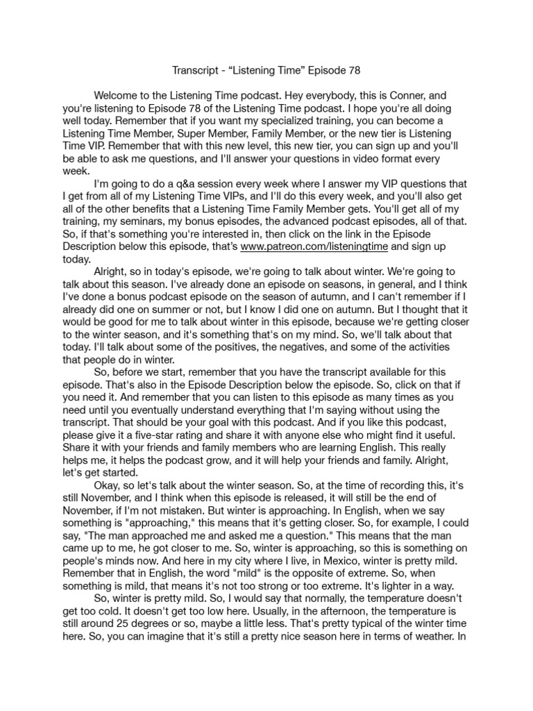 Episode 78 Transcript - Listening Time | PDF | Christmas | Christmas And Holiday Season