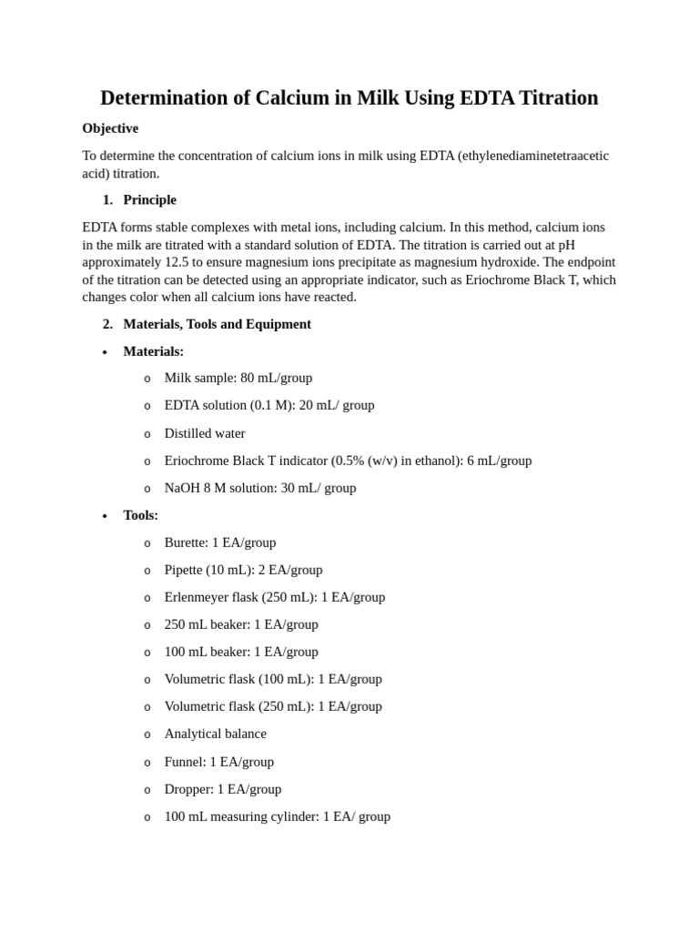 Unit 8 - Determination of Calcium in Milk | PDF | Titration | Chemistry