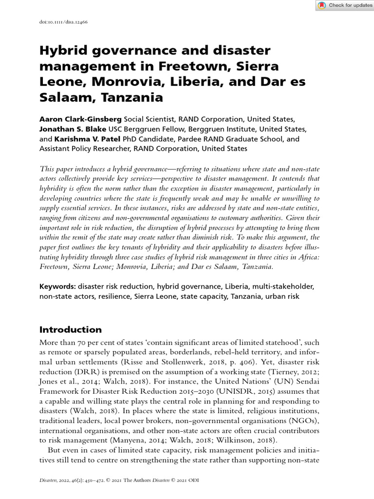 Hybrid Governance in Disaster Management | PDF | Governance | Médecins ...