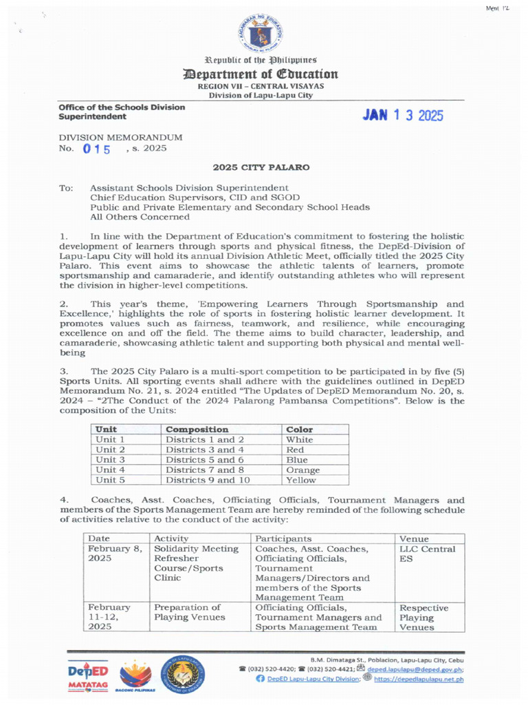DM No. 015 S. 2025 2025 City Palaro | PDF