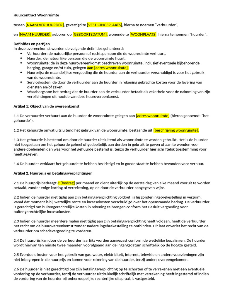 Huurcontract Woonruimte | PDF
