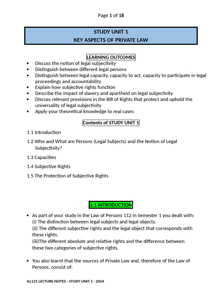 Key Concepts of Legal Subjectivity in Law | PDF | Law Of Obligations ...