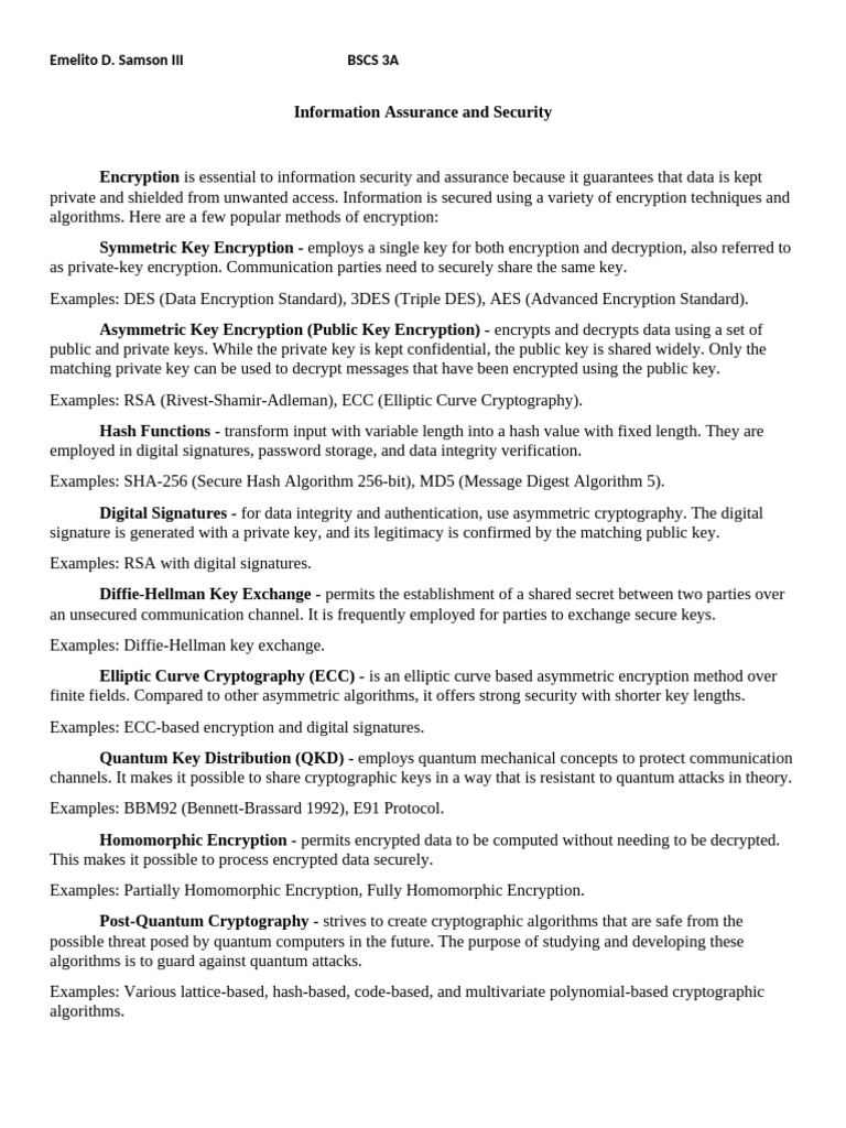 Information Assurance and Security | PDF | Key (Cryptography) | Encryption